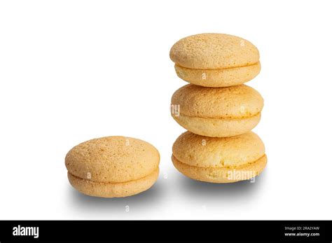 Stack Of Delicious Homemade Small Round Cake Filled With Pineapple Jam