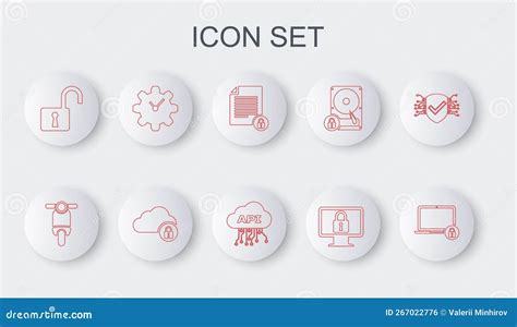 Set Line Laptop And Lock Scooter Document Lock On Monitor Open