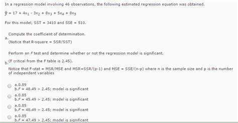 solved in a regression model involving 46 observations the