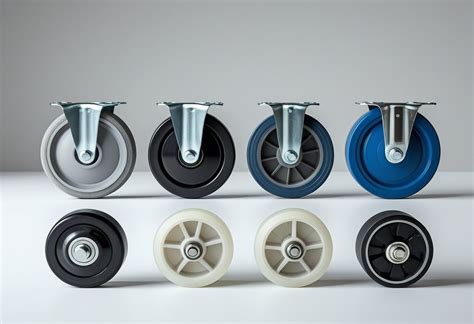 Close Up View Of Various Caster Wheels Made From Different Materials