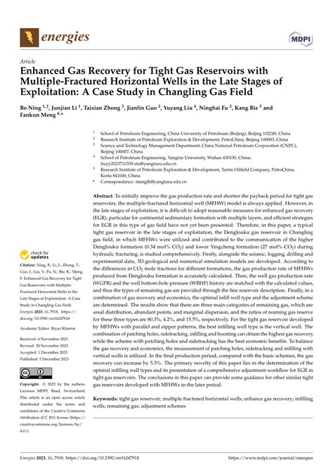 Pdf Enhanced Gas Recovery For Tight Gas Reservoirs With Multiple Fractured Horizontal Wells In