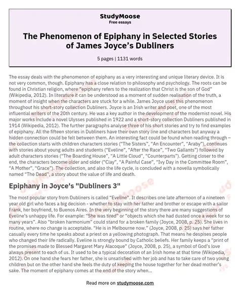 The Phenomenon Of Epiphany In Selected Stories Of James Joyces