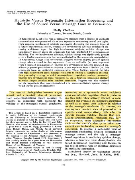 Heuristic Versus Systematic Information Processing And The Use Of