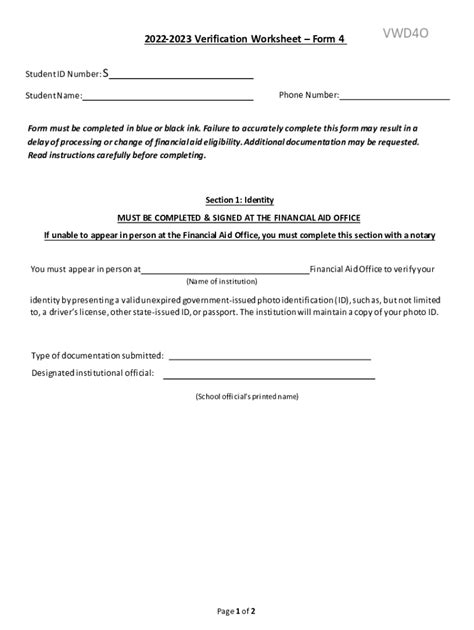 Fillable Online 2022 2023 Verification Worksheet Form 4 Vwd4o Fax Email Print Pdffiller