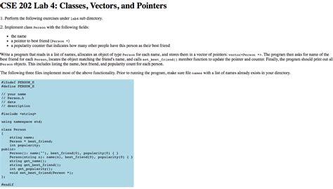 Cse 202 Lab 4 Classes Vectors And Pointers 1