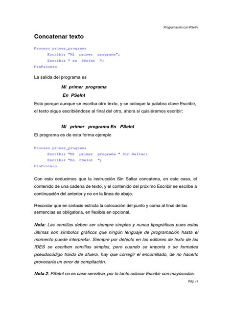 Concatenar Texto Y Diagramas En Pseint Pdf
