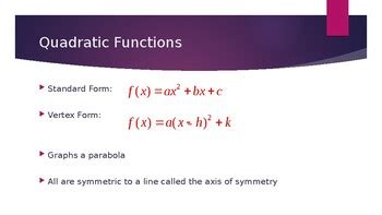 Features Of Quadratic Functions Powerpoint By Elizabeth McQuaid TPT