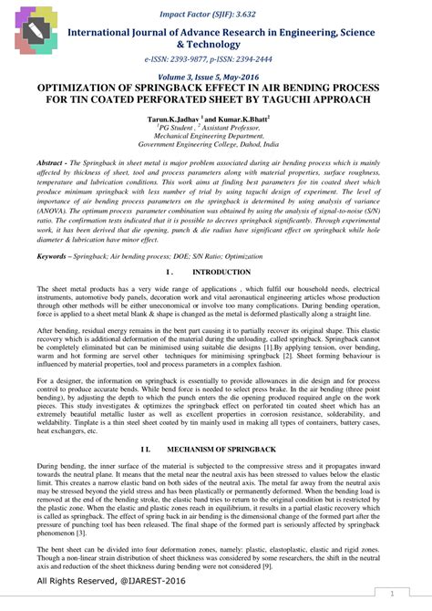 Pdf Optimization Of Springback Effect In Air Bending Process For Tin Coated Perforated Sheet