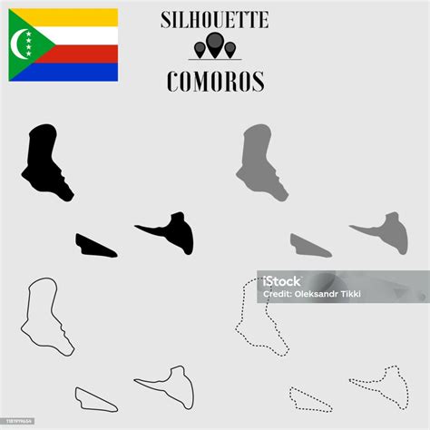 코모로 개요 세계지도 단색 대시 라인 윤곽 실루엣 국기 벡터 일러스트 디자인 배경에 고립 개체 요소 국가 설정에서 기호 가정 생활에 대한 스톡 벡터 아트 및 기타 이미지