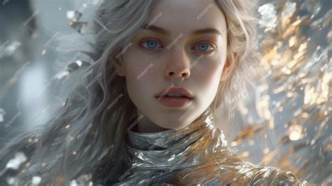 Premium Photo A Woman With A Silver Hair And Blue Eyes Stands In
