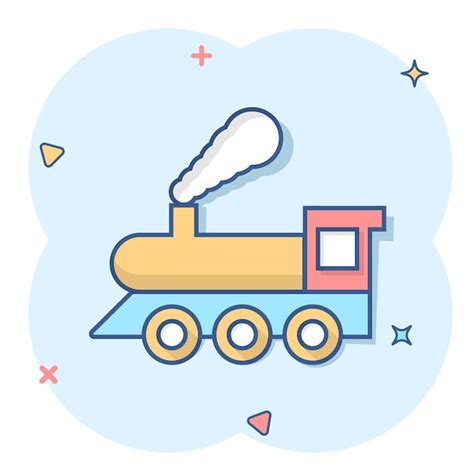 만화 스타일의 메트로 아이콘 흰색 격리된 배경에 증기 기차 만화 벡터 그림 철도 화물 스플래시 효과 비즈니스 개념 프리미엄 벡터