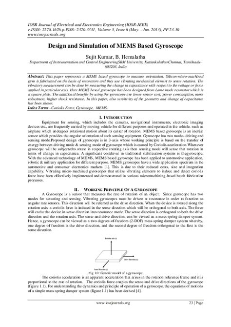 Pdf Design And Simulation Of Mems Based Gyroscope