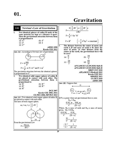 Yct Gravitation Neet Jee Questions Practice Pdf Mass Newtons Law Of Universal Gravitation