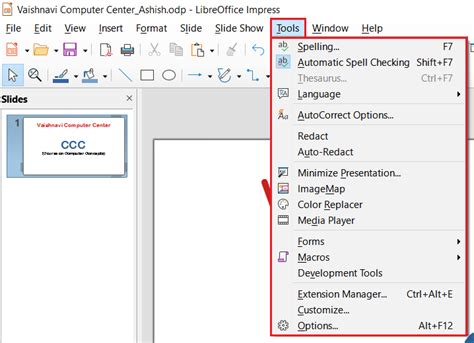 Libreoffice Impress Menus Bar And Their Options In Hindi