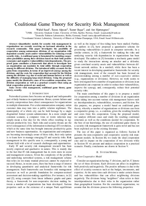 Pdf Coalitional Game Theory For Security Risk Management