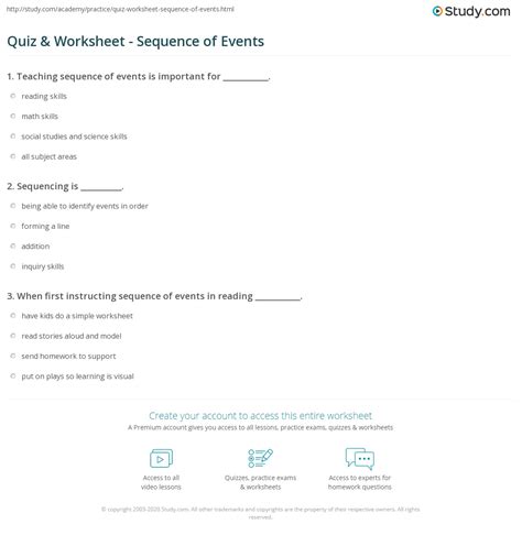 Quiz And Worksheet Sequence Of Events