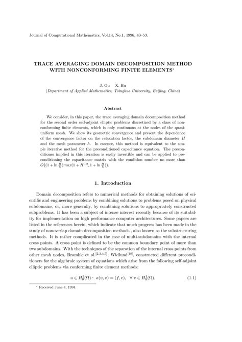 Global Science Press Trace Averaging Domain Decomposition Method With Nonconforming Finite Elements