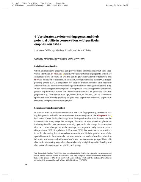 Pdf Vertebrate Sex Determining Genes And Their Potential Utility In