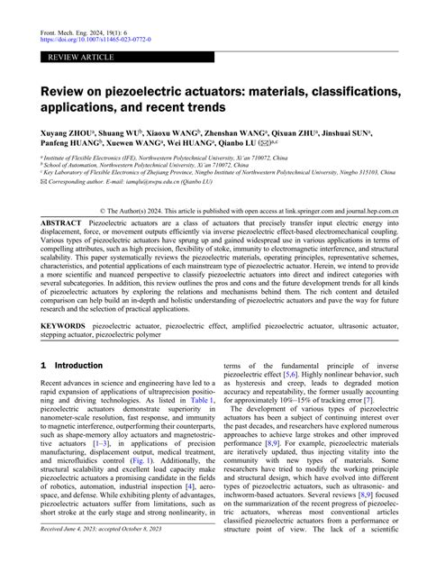 Pdf Review On Piezoelectric Actuators Materials Classifications Applications And Recent Trends