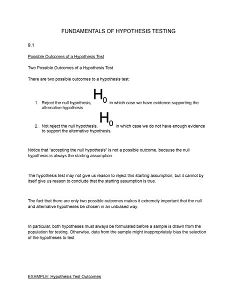 Mth 155 Chapter 91 Notes Fundamentals Of Hypothesis Testing Part 2 Fundamentals Of Hypothesis