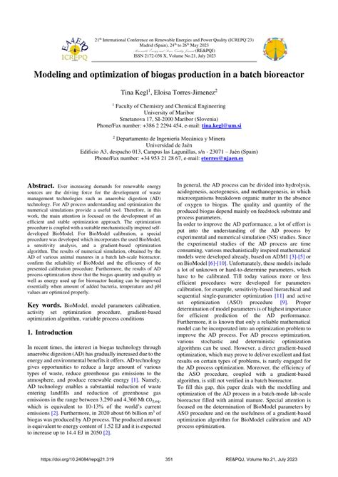 PDF Modeling And Optimization Of Biogas Production In A Batch Bioreactor