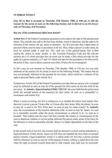 Tutorial Week 5 Q 5 A Of Fundamental Liberties TUTORIAL WEEK 5 5