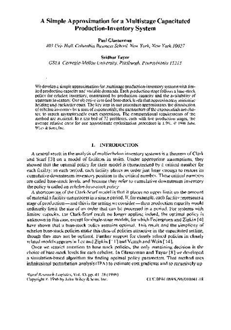 Pdf A Simple Approximation For A Multistage Capacitated Production‐inventory System