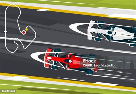 벡터 일러스트 레이 션의 레이싱 자동차 공식 고속도로에서 경주 탑 뷰 스포츠 고속 자동차 로얄 레이싱 스포츠 트랙에 대한 스톡 벡터 아트 및 기타 이미지 Istock