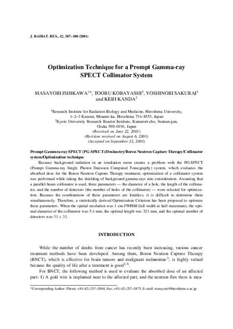 Pdf Optimization Technique For A Prompt Gamma Ray Spect Collimator System