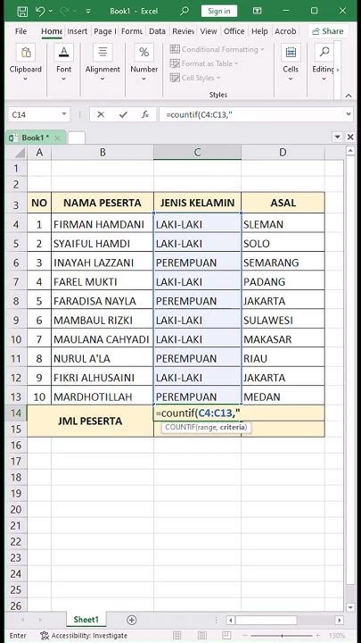 Cara Menghitung Data Dengan Rumus Countif Di Dalam Ms Excel Tutorial Exceltutorial Countif