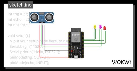 Ultra Sonic With Led Wokwi Esp32 Stm32 Arduino Simulator