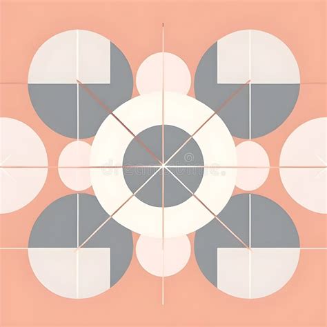 Abstract Minimalist Geometric Pattern Of Interlocking Circles And Squares Palette Of Pale Grey