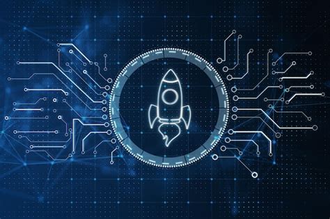 Premium Photo Digital Rocket Launch Symbol In A Blue Tech Network Background Representing