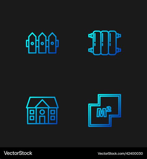 Set Line House Plan Garden Fence Wooden Royalty Free Vector