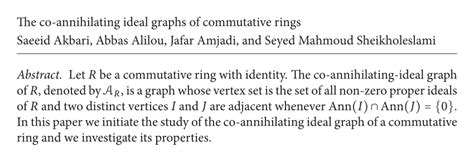 Pdf The Co Annihilating Ideal Graphs Of Commutative Rings