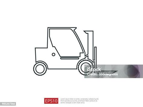 포크 리프트 트럭 라인 아이콘입니다 창 고 포크 로더 벡터 일러스트입니다 공급 저장소 서비스 물류 회사 화물 짐 화물 운송