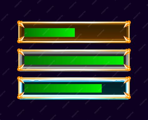 Premium Vector Set Of Gui Wooden Stone Ice Progress Bar With Golden Border For Game Ui Asset