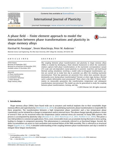 Pdf A Phase Field Finite Element Approach To Model Coupled Phase Transformation And Plasticity