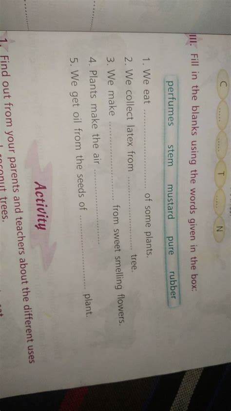 Fill In The Blanks Using The Words Given In The Box Perfumes Stem Mustar