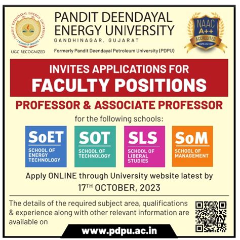 Pandit Deendayal Energy University Gandhinagar Wanted Teaching Faculty