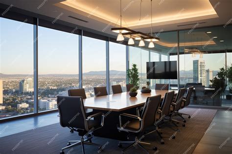 Premium Ai Image A Sleek Glass Walled Conference Room With Panoramic City Views