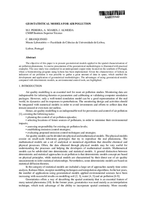 Pdf Geostatistical Models For Air Pollution