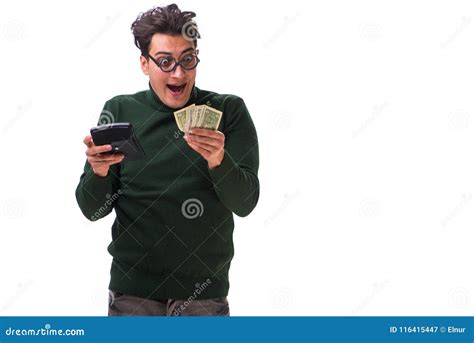 The Nerd Young Man With Calculator Isolated On White Stock Image Image Of Fraudster
