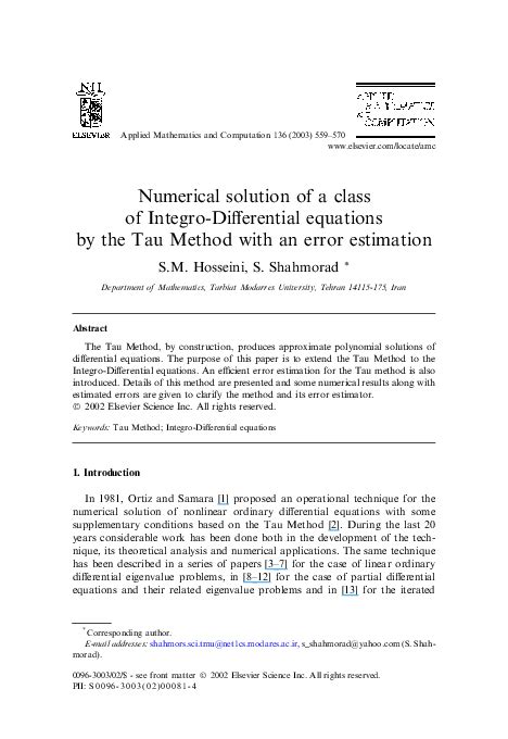 Pdf Numerical Solution Of A Class Of Integro Differential Equations