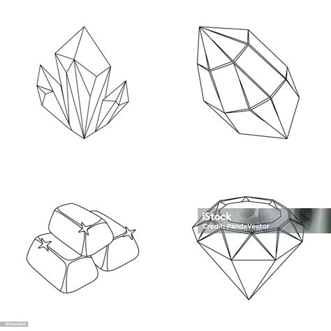 결정 광물 금 괴 귀중 한 광물과 보석 개요 스타일 벡터 기호 재고 일러스트 웹에서 컬렉션 아이콘을 설정합니다 결정체에 대한 스톡 벡터 아트 및 기타 이미지 Istock
