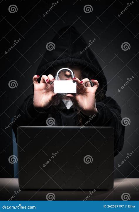 Female Hacker Hacking Security Firewall Late In Office Stock Image Female Hacker Hacking Security Firewall Late In Office Stock Image