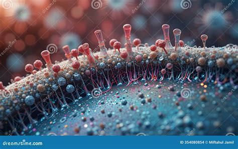 Illustration Of Hmpv Virus Infecting Human Cells Virus Attaches To Cell Membrane Penetrates