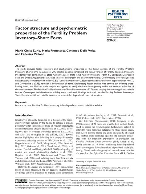 Pdf Factor Structure And Psychometric Properties Of The Fertility Problem Inventory Short Form