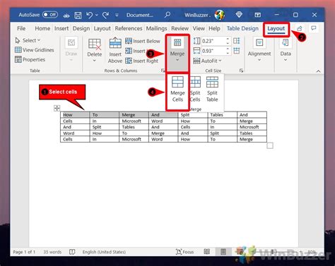 How To Merge And Split Tables And Cells In Word Winbuzzer