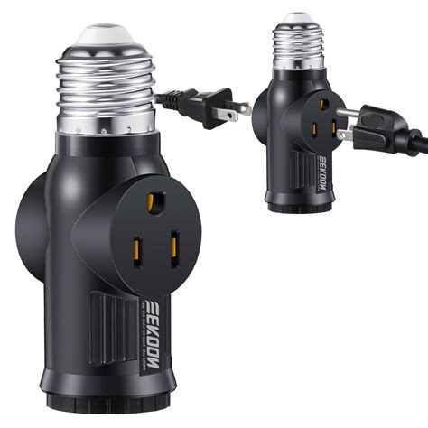 Feekoon 2 Pcs Light Socket To Plug Adapter Convert E26 Light Socket To 3 Prong Outlet Adapter